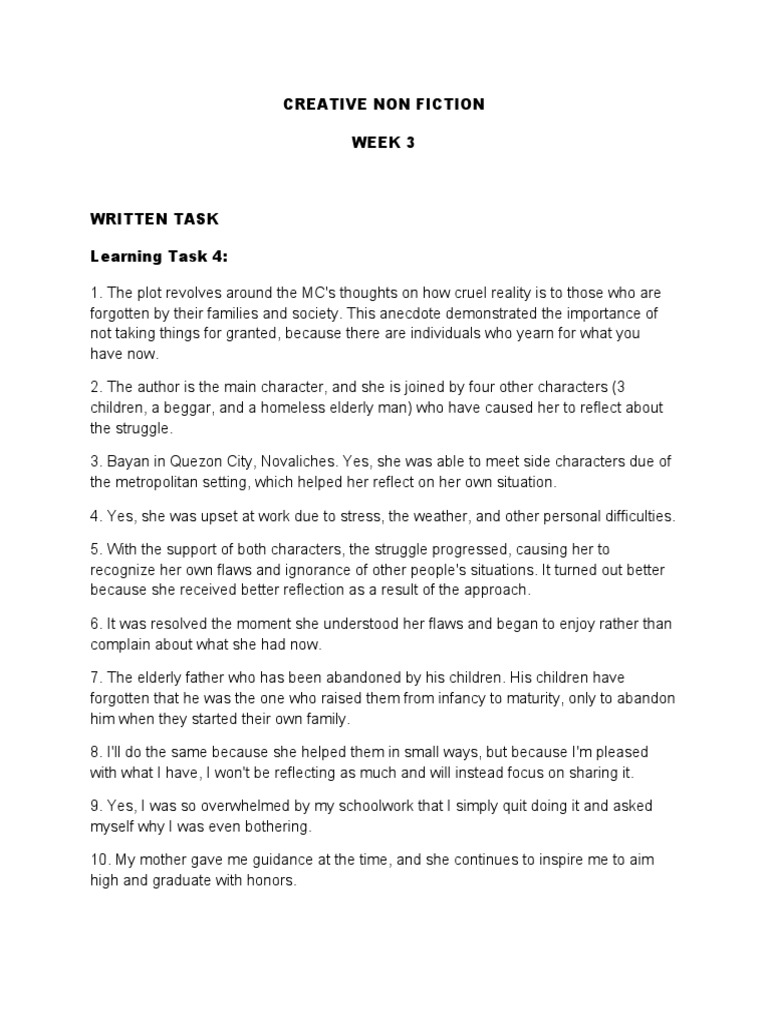 Creative Non Fiction Week 3 | PDF | Narrative | Narration