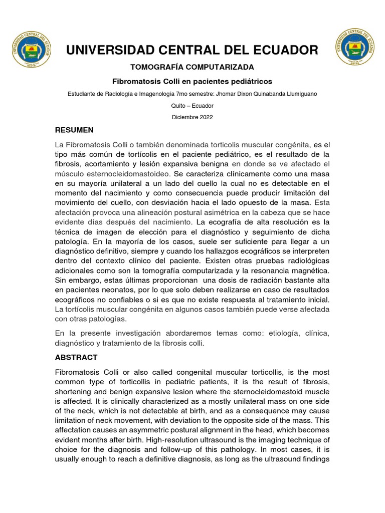 Paper #1 - Fibromatosis Colli en Pacientes Pediátricos | PDF ...