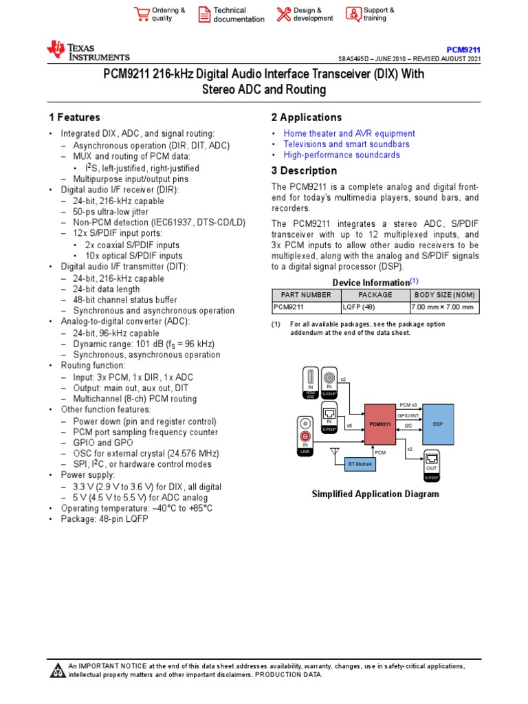 PCM 9211 | PDF | Analog To Digital Converter | Electrostatic Discharge
