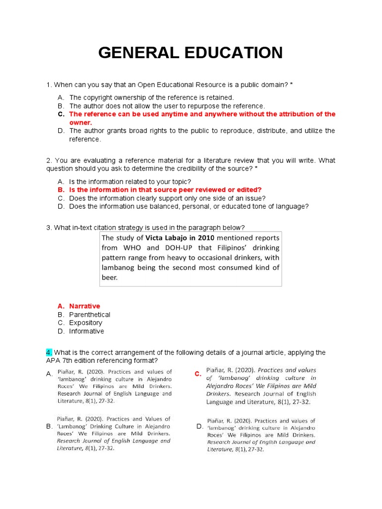 General Education Pretest | PDF | Reason | Soul