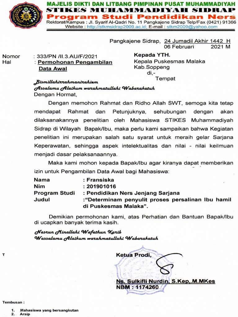 Surat Pengambilan Data Awal | PDF Surat Pengambilan Data Awal | PDF