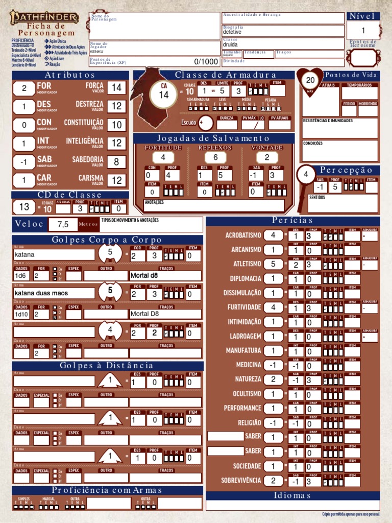 Ficha Editavel Pathfinder 2e | PDF