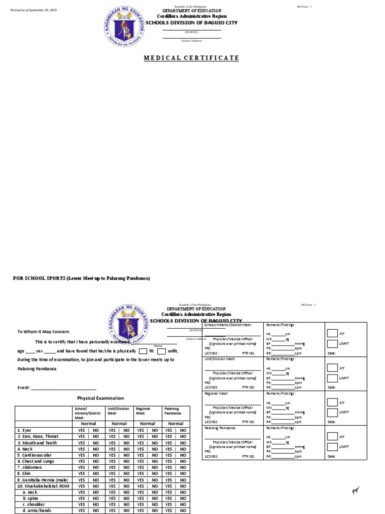 Medical Certificate For Athletes | PDF