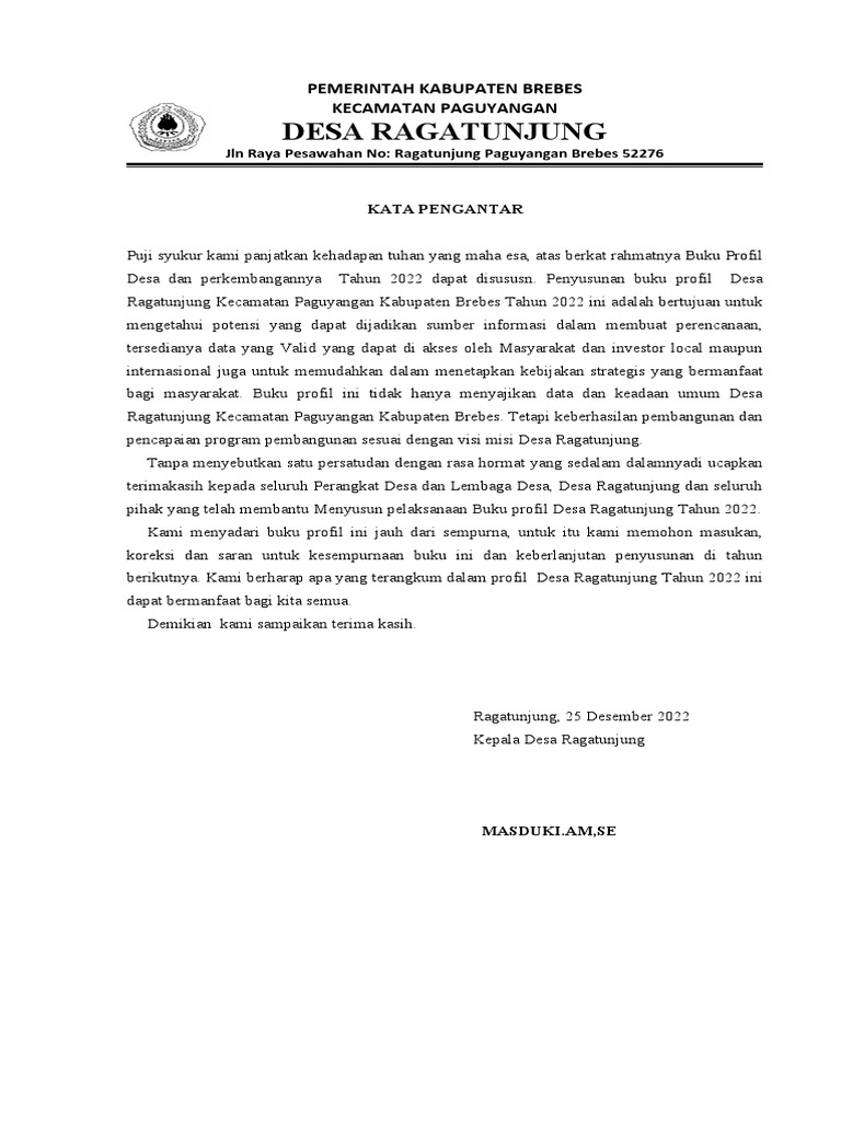 Kata Pengantar Profil Desa | PDF