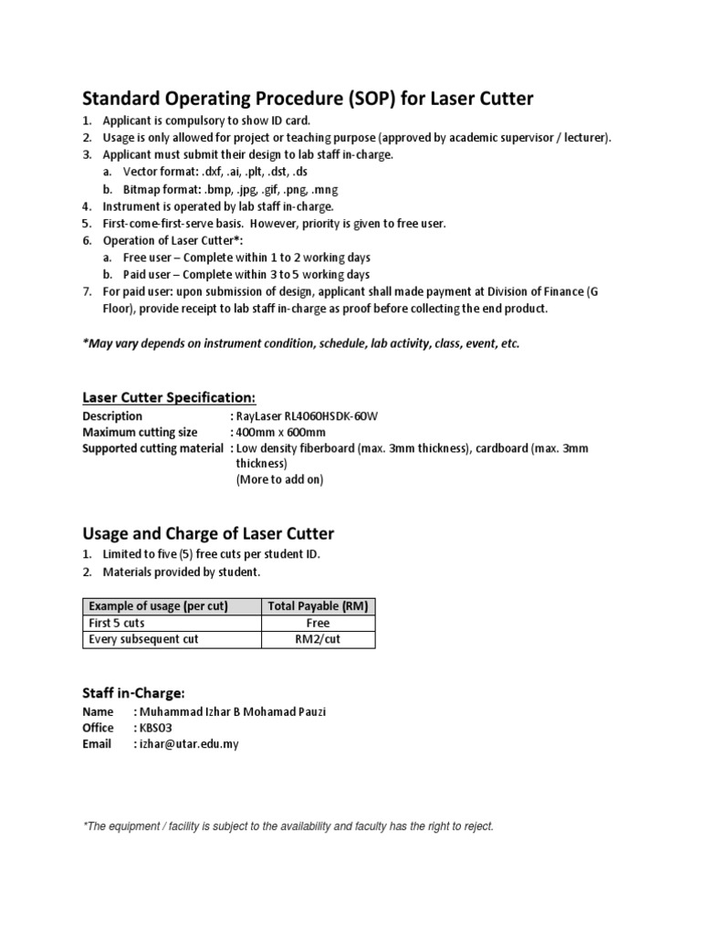 SOP For Laser Cutter | PDF