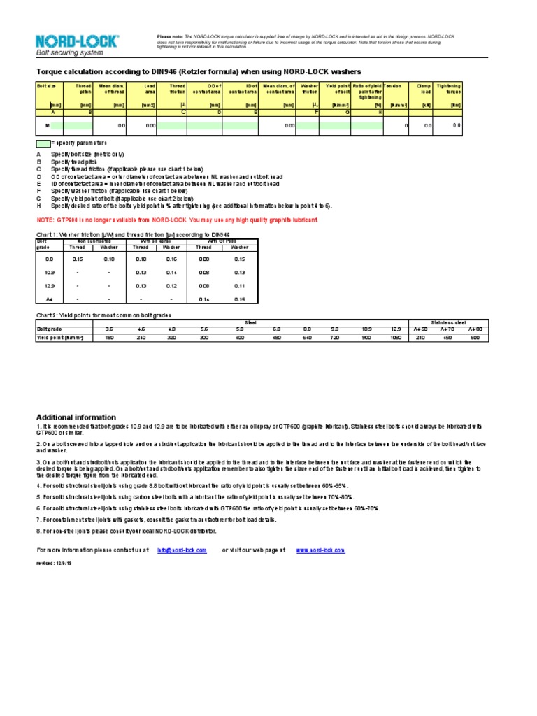 Torque Calculation with NORD-LOCK Washers | PDF | Screw | Nut (Hardware)