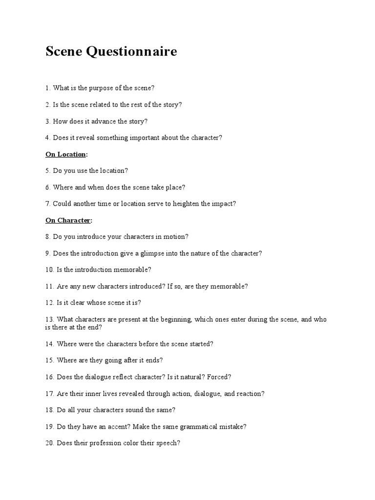 Scene Questionnaire for Analyzing Character, Conflict and Continuity | PDF