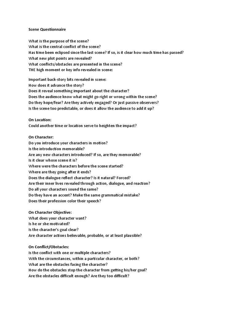 Screenplay Scene Questionnaire | PDF