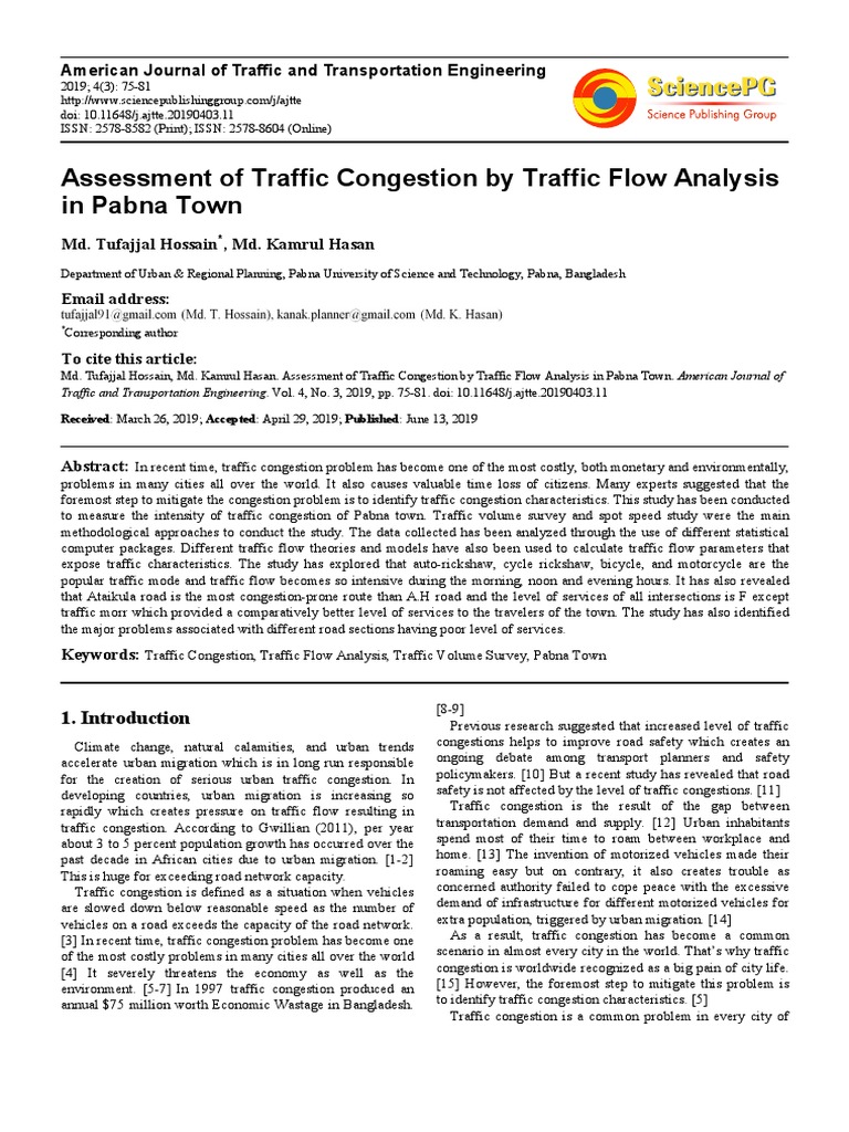 Assessmentof Traffic Congestionby Traffic Flow Analysisin Pabna Town | PDF | Traffic Congestion ...