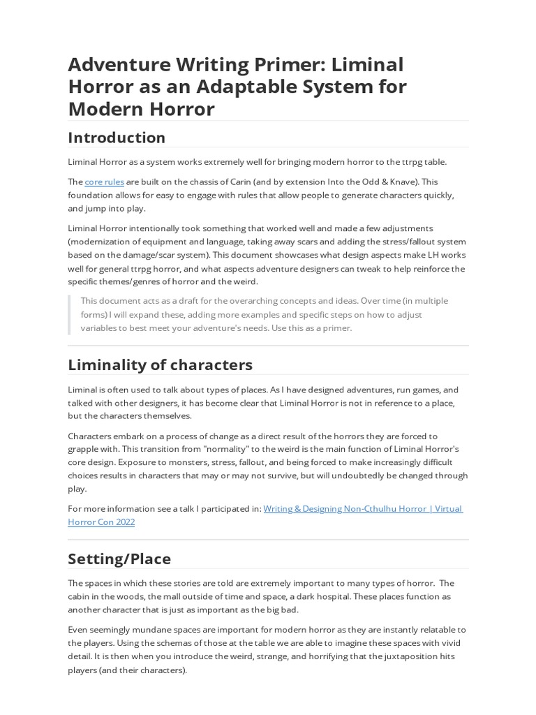 Liminal Horror TTRPG Adventure Guide | PDF | Stress (Biology) | Modularity