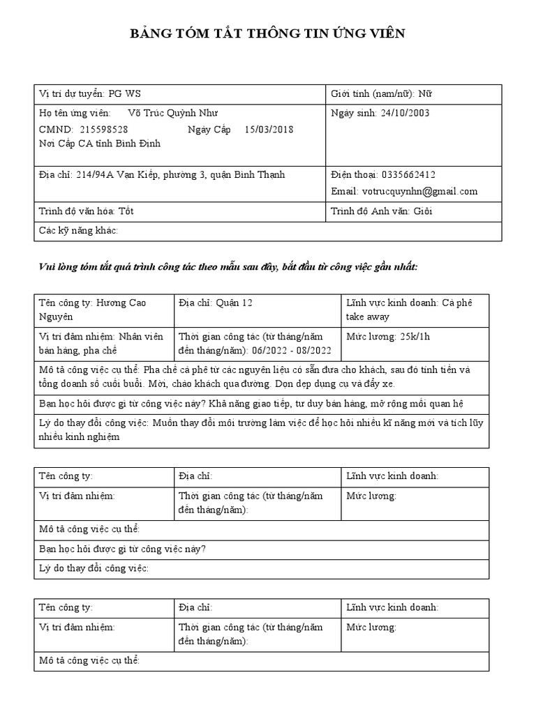 BANG TOM TAT THONG TIN UNG VIEN File Ok | PDF
