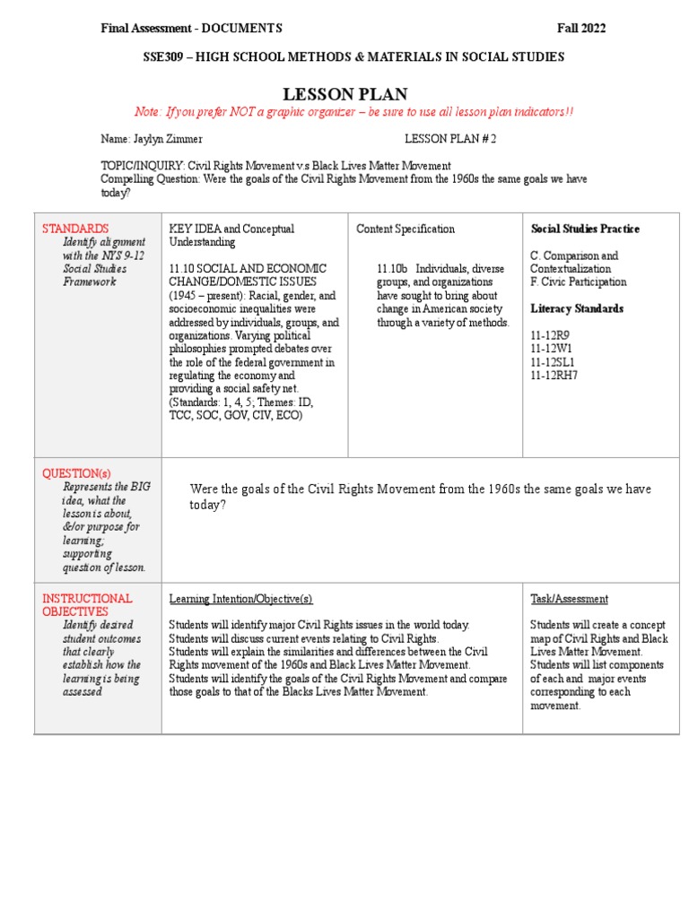 Lesson Plan Civil Rights BLM | PDF | Differentiated Instruction ...