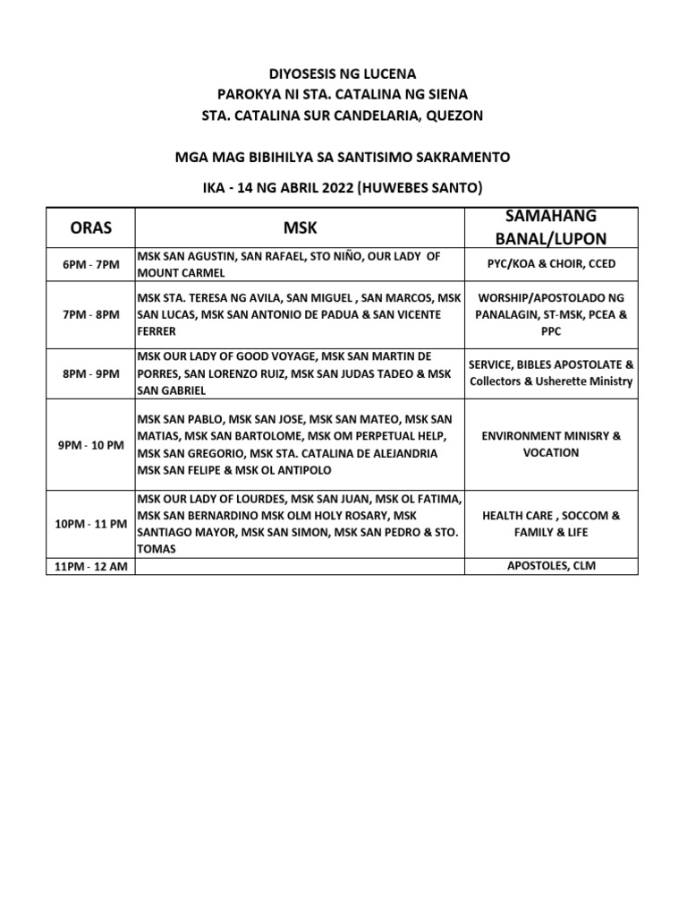 Holy Week Schedule: MSK Services | PDF