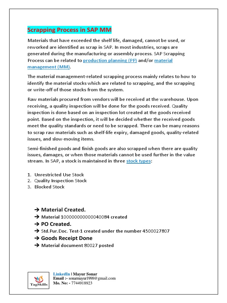 SAP MM - Detailed Scrapping Process in SAP MM-3 | PDF | Business ...