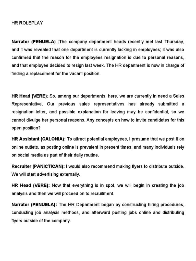 HR Roleplay | PDF | Recruitment | Job Interview