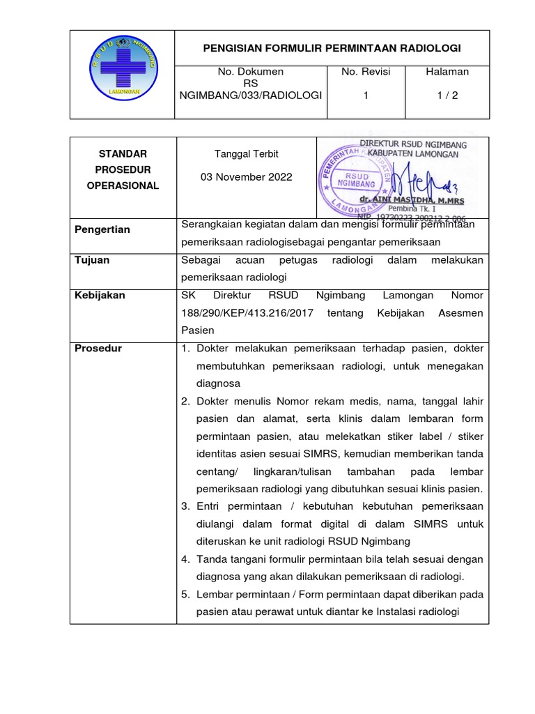 MENGISI FORMULIR PERMINTAAN RADIOLOGI | PDF
