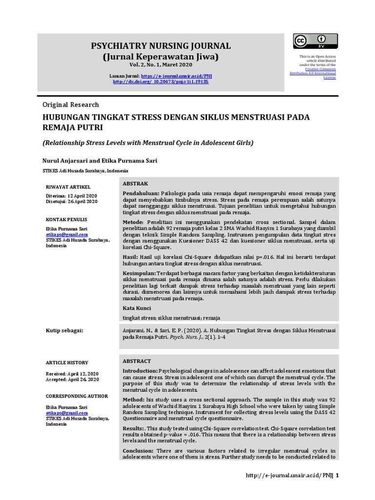 Hubungan Tingkat Stress Dengan Siklus Menstruasi P | PDF | Pengembangan Diri