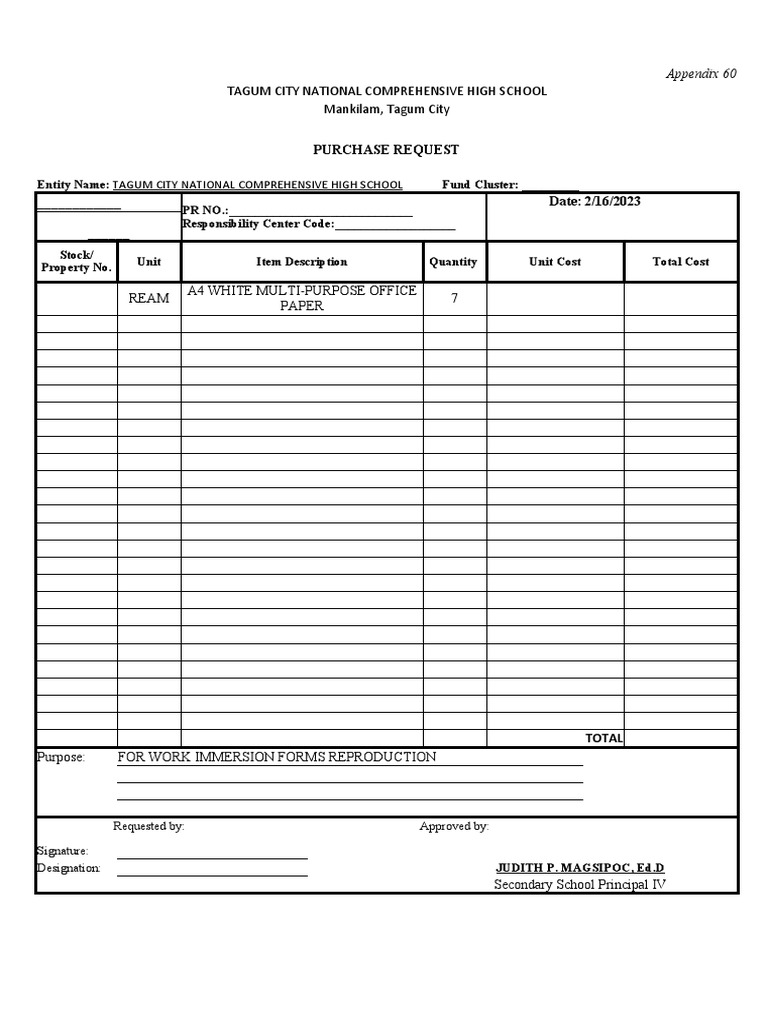 Purchase Request Form Template 1 | PDF