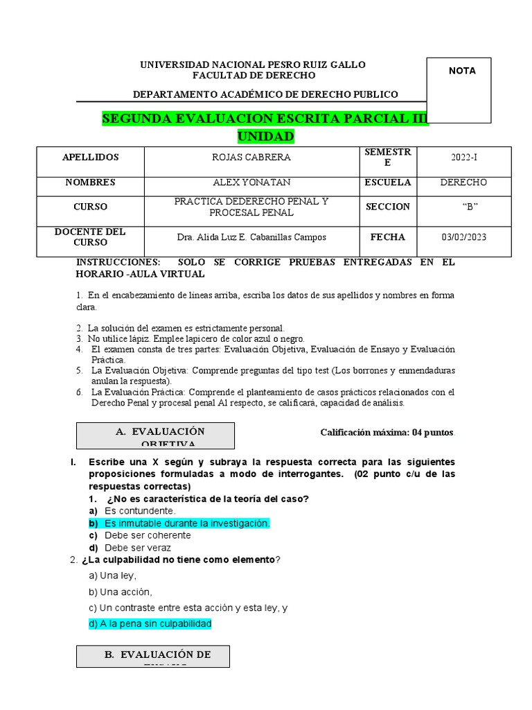 Evaluación de Derecho Penal y Procesal Penal: Análisis de casos prácticos sobre tentativa de ...