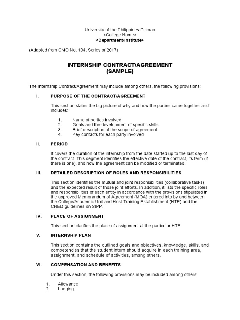 Internship Contract or Agreement Sample | PDF | Business Law | Civil ...