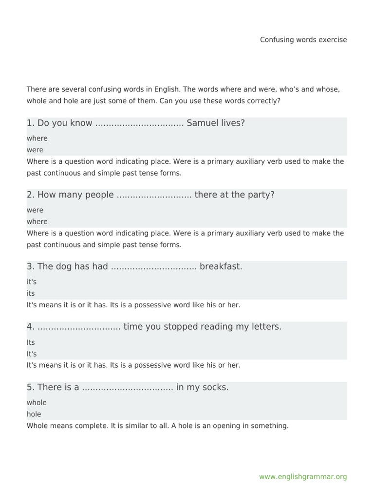 English Confusing Words Quiz | PDF | Verb | Language Families