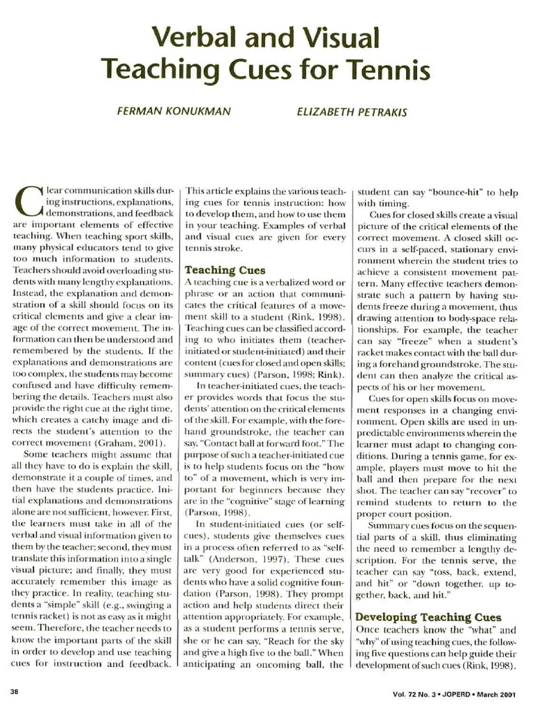 Verbal Cues For Tennis JOPERD | PDF