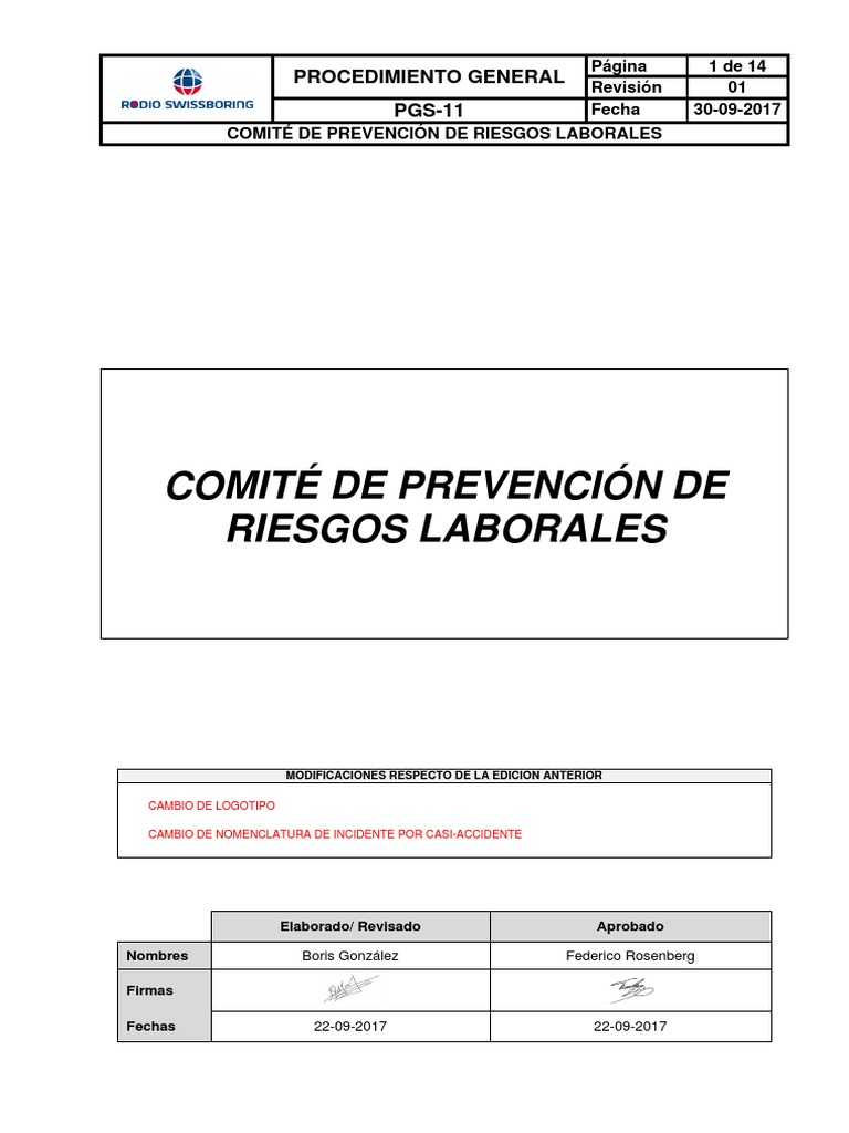PGS-11-01 Comité de Prevención de Riesgos Laborales | PDF | Seguridad y salud ocupacional ...