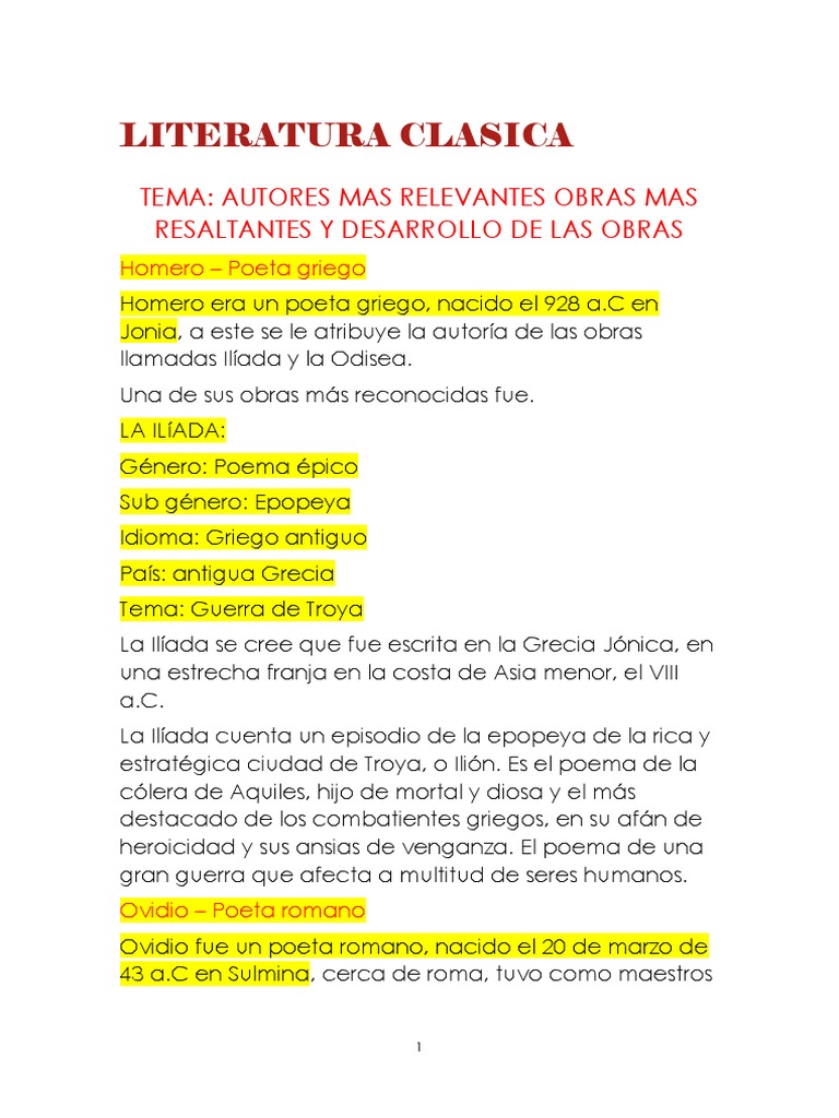 Literatura Clasica | PDF | Literatura antigua | Mitología griega