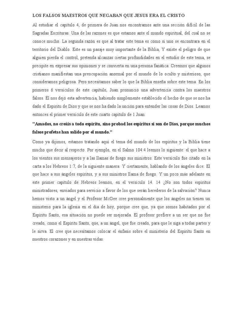 Estudio Sobre Los Falsos Maestros Que Negaban Que Jesus Era El Crsito ...