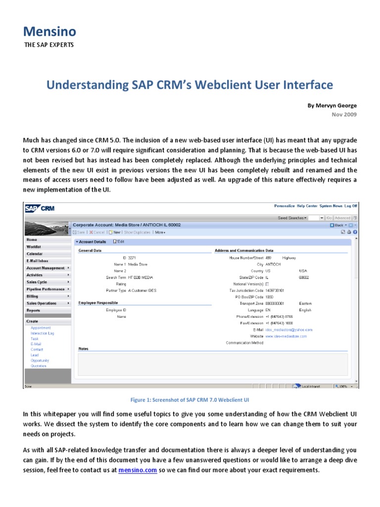 Understanding SAP CRM Webclient | PDF | Model–View–Controller | User Interface