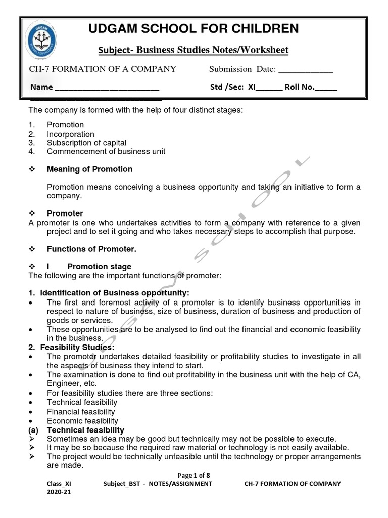 CH 7 Formation of A Company NOTES | PDF | Business | Private Law