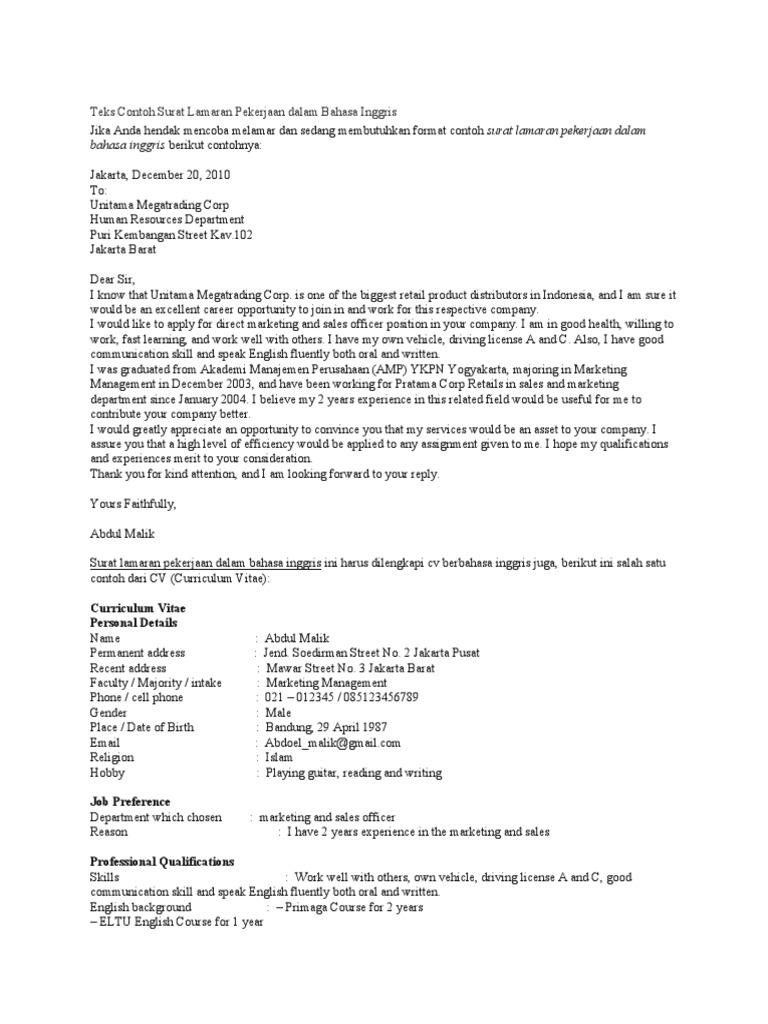 Application Letter | PDF | Cognition