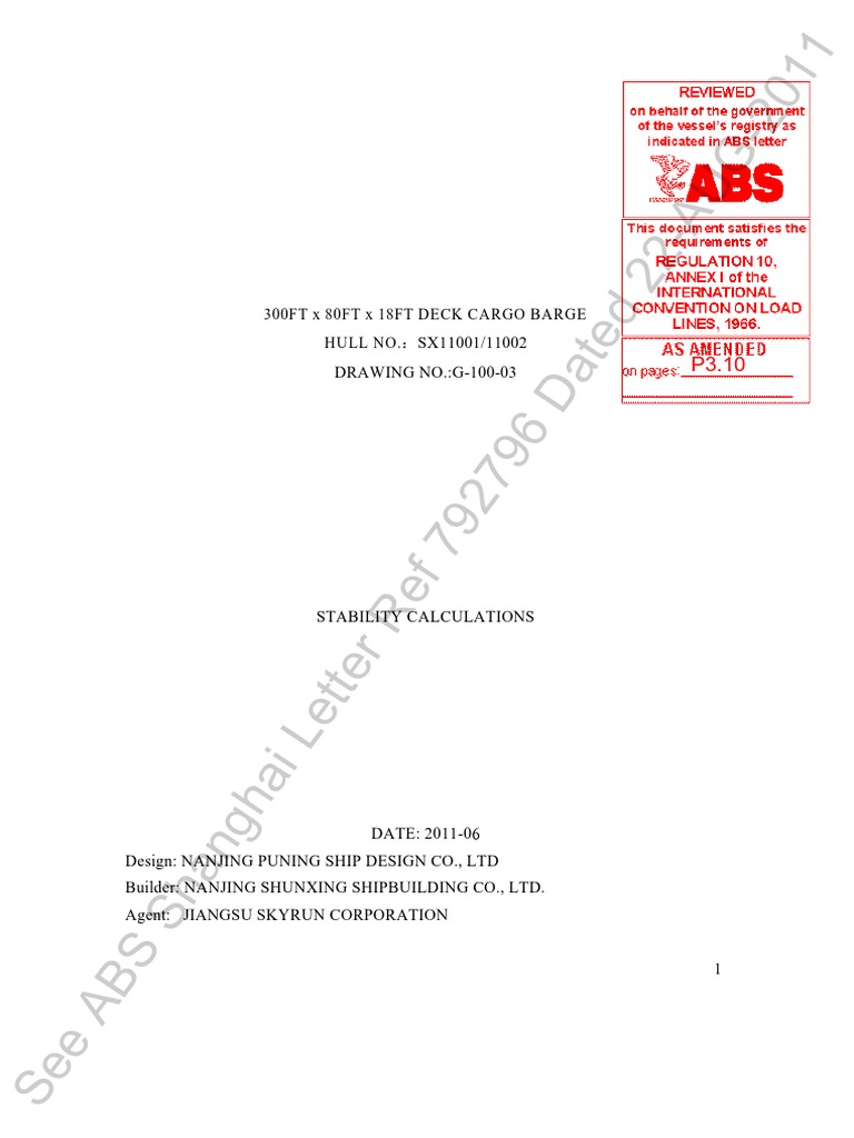 300FT X 80FT X 18FT DECK CARGO BARGE STABILITY BOOKLET | PDF | Heavy ...