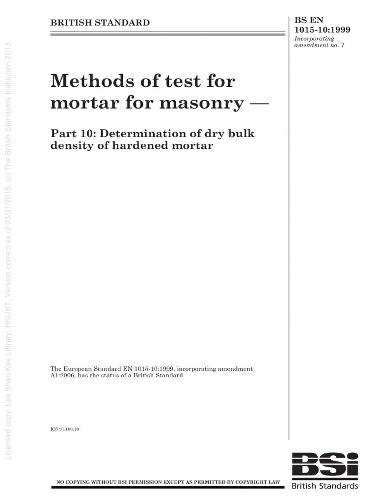 BSI - 1999 - BS en 1015-101999 Methods of Test For Mortar For | PDF