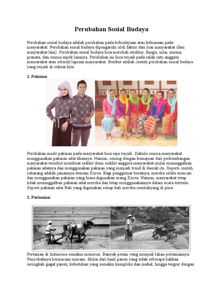 10 Contoh Perubahan Sosial Budaya | PDF | Ilmu Sosial | Kajian Bahasa Asing