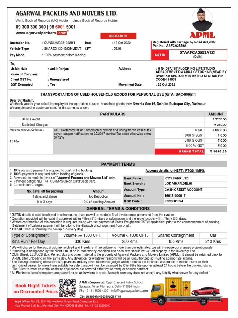 Apl Movers & Packers CLICK HERE | PDF | Vehicle Insurance | Economies