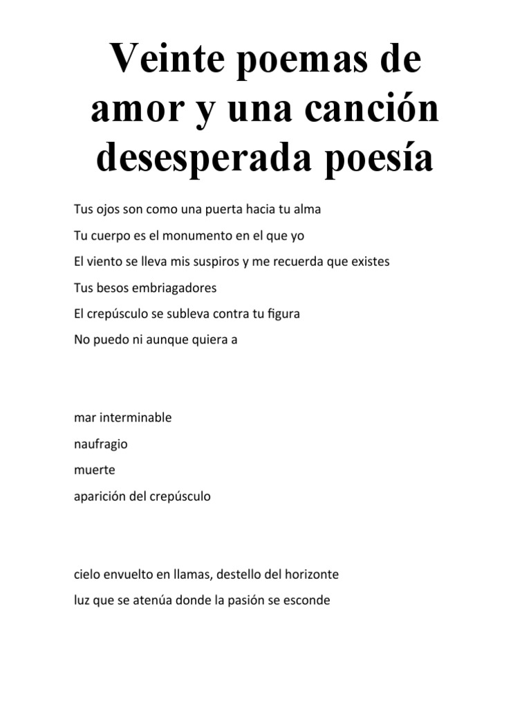 Poesia Veinte Poemas de Amor y Una Cancion Desesperada | PDF