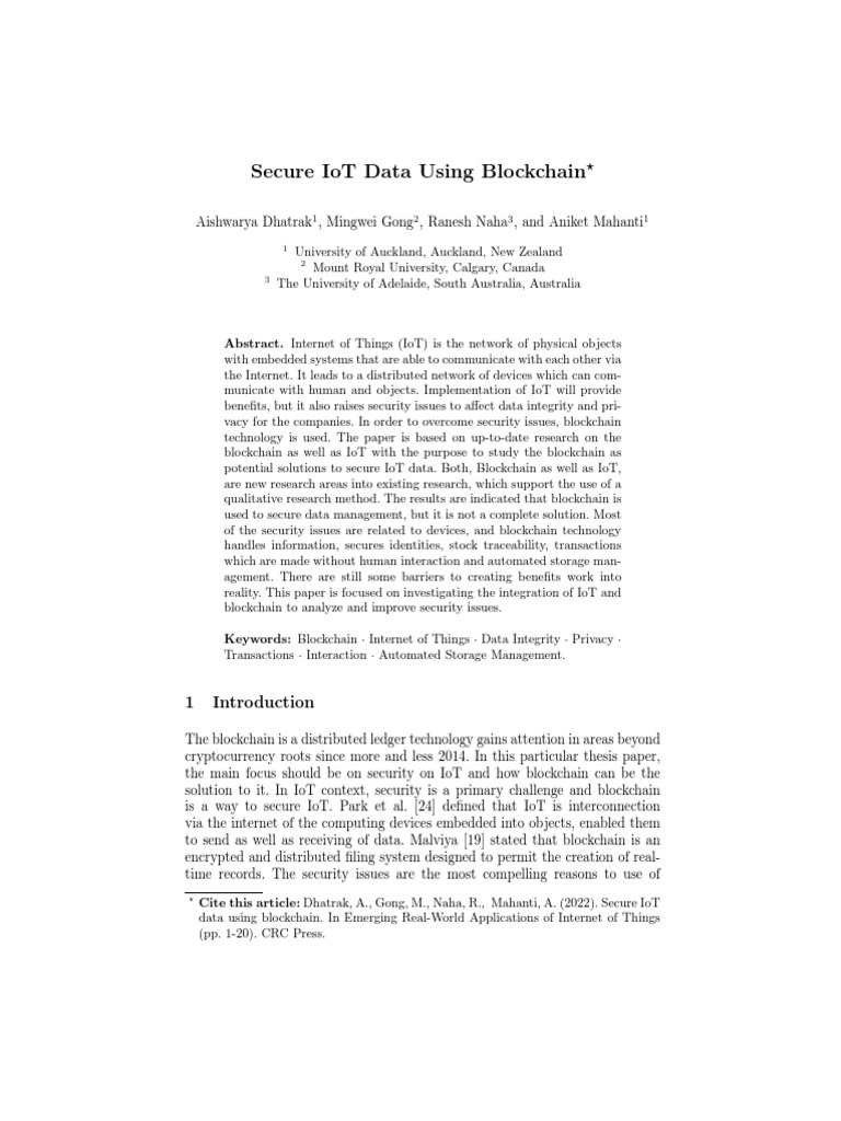 Secure IoT Data Using Blockchain | PDF | Internet Of Things | Cryptography