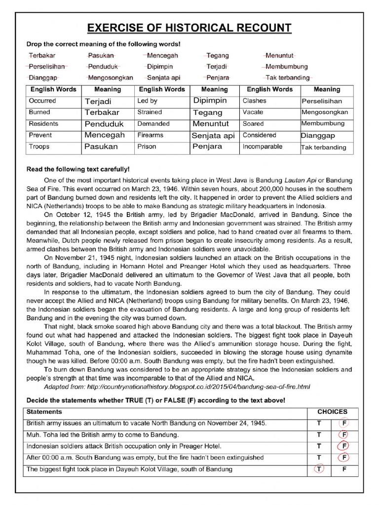 Historical Recount Text Worksheet | PDF
