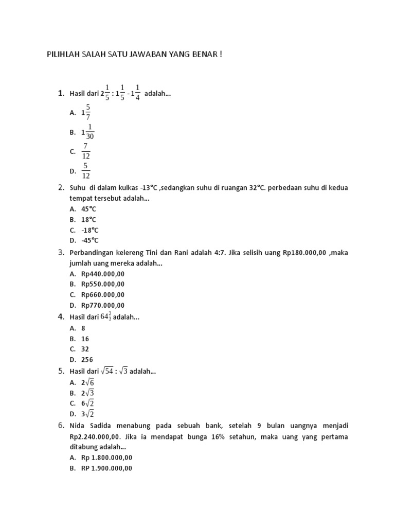 Try Out 1 MTK (A) | PDF