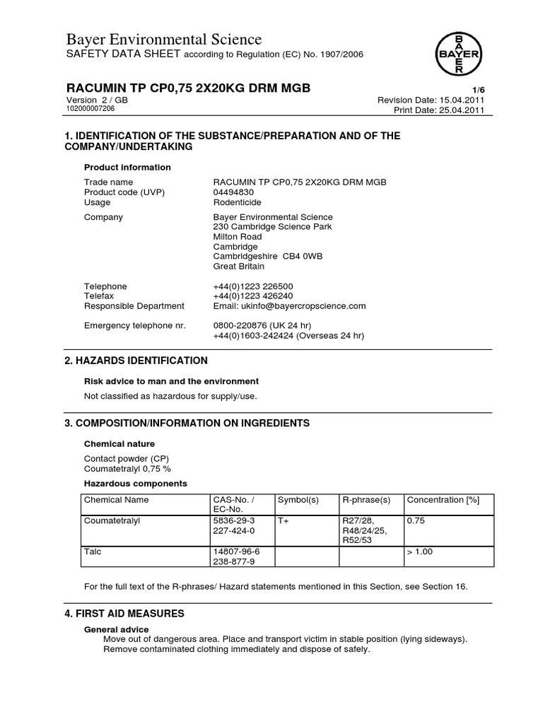 MSDS - Racumin | PDF | Dangerous Goods | Toxicity