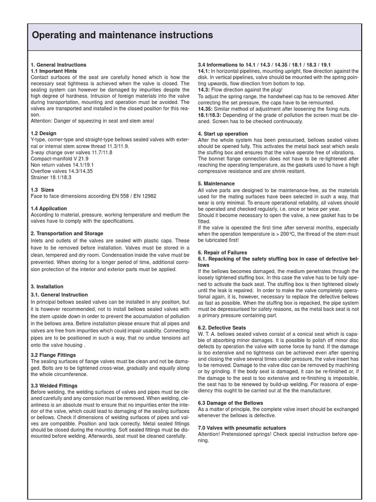 WTA Manual Instructions | PDF | Valve | Pipe (Fluid Conveyance)