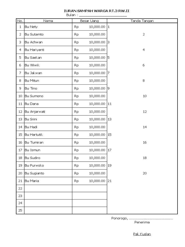 Rekap Setoran Sampah Ibu-Ibu RT | PDF