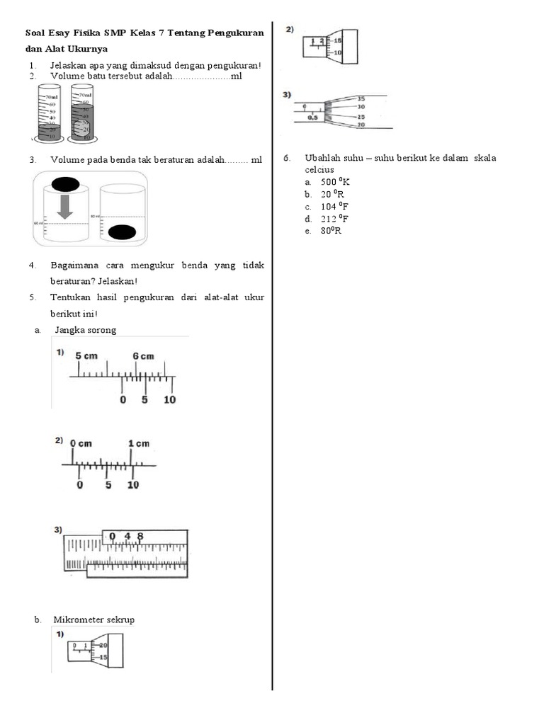 Soal Esay Fisika SMP Kelas 7 Tentang Pengukuran Dan Alat Ukurnya | PDF | Teknologi & Rekayasa