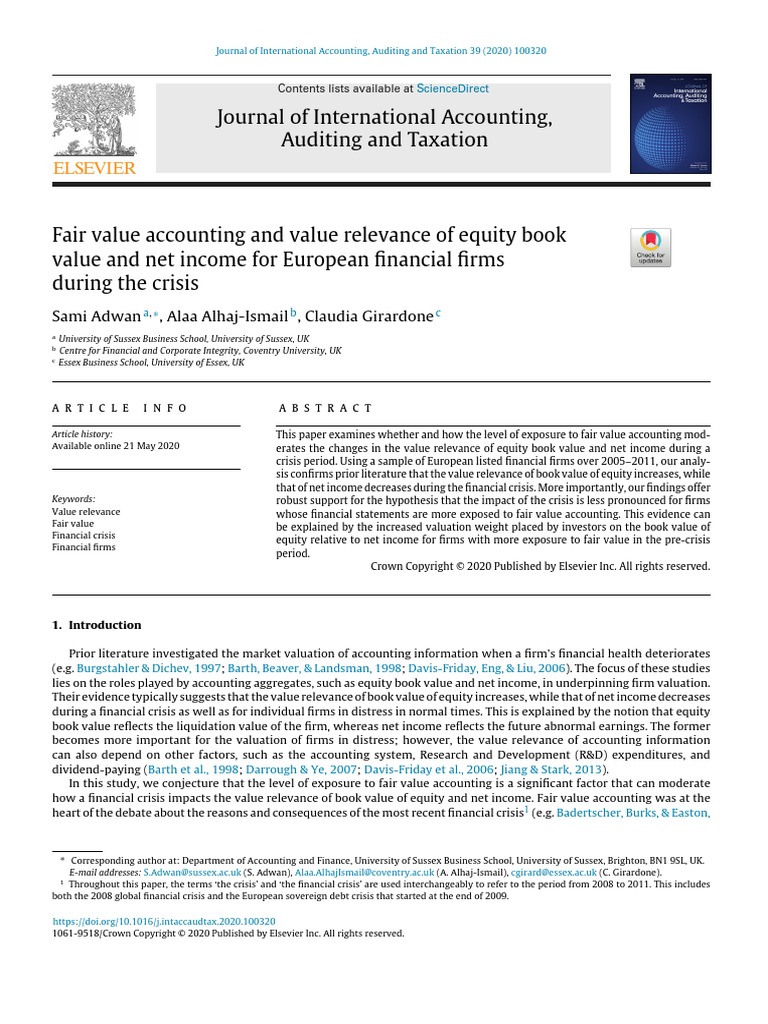 Fair Value Accounting and Value Relevance of Equ - 2020 - Journal of ...