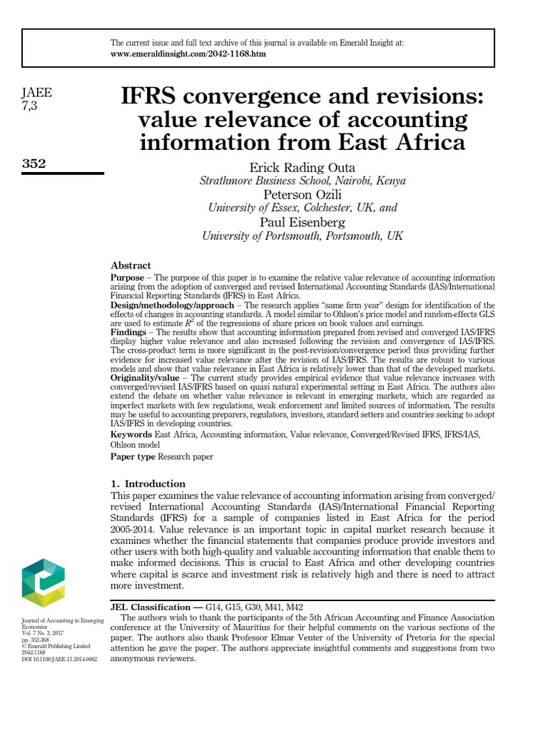 IFRS Convergence and Revisions. Value Relevance of Accounting ... IFRS Convergence and Revisions. Value Relevance of Accounting ...