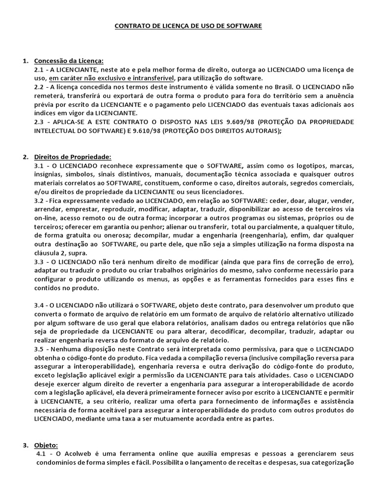 Contrato de Licença de Uso de Software | PDF | Programas | Direitos ...