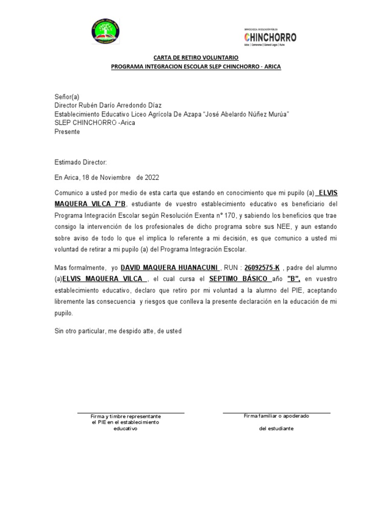 Carta de Retiro Voluntario | PDF