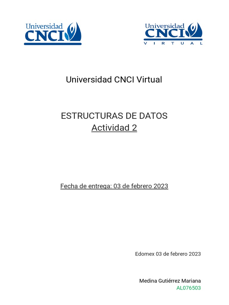 Actividad 2 Estructura De Datos Pdf Informática Programación De 4547