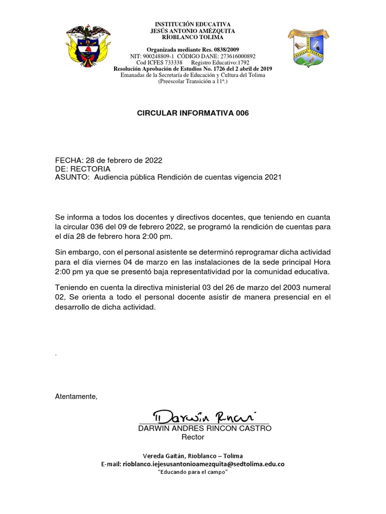 Circular 006 28 Febrero | PDF